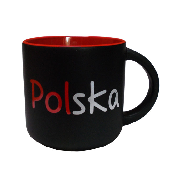 Czarny kubek beczka Polska- Poland – Polskie Pamiątki